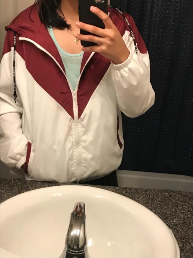 Two Tone Hooded Windbreaker RED WITH WHITE: Jackets & Coats M | ZAFUL