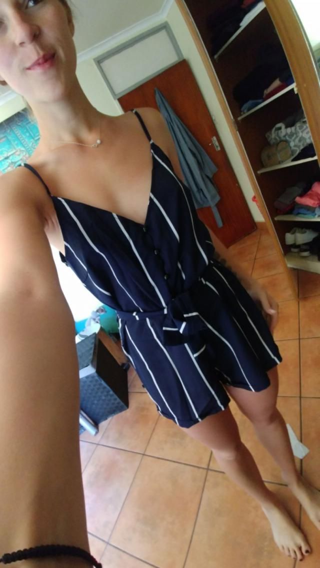 Striped Belted Cami Romper Purplish Blue Jumpsuits And Rompers M Zaful