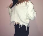 [HOT] 2018 Loose Ripped V Neck Sweater In WHITE ONE SIZE | ZAFUL