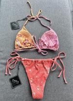 ZAFUL Ribbed Boho Paisley Print String Bikini Swimwear In MULTI-A ...