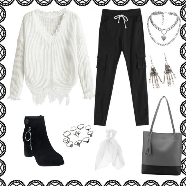 [33% OFF] 2019 Loose Ripped V Neck Sweater In WHITE | ZAFUL