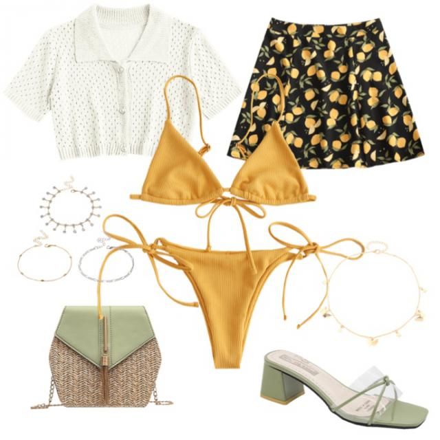 [45 Off] 2022 Zaful Ribbed Bralette String Bikini Set In Bee Yellow